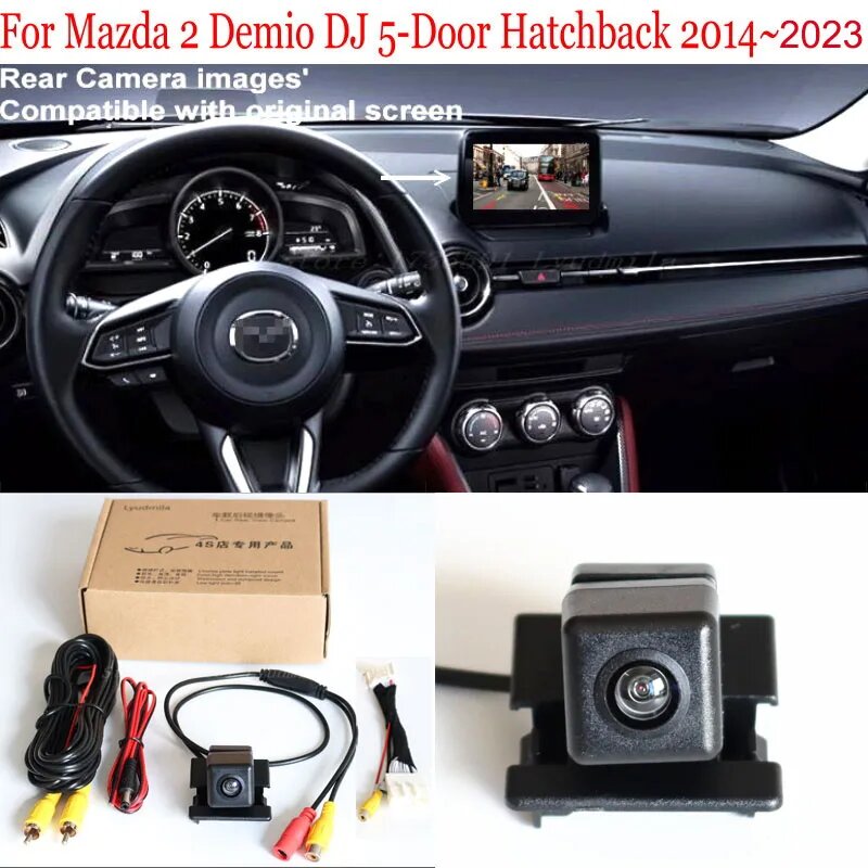 Для Mazda 2 Hatchback 5 дверей Mazda2 DEMIO DJ 2014 ~ 2023 HD Автомобильная камера заднего вида 28-контактный кабель-адаптер, оригинальный монитор, совместимый