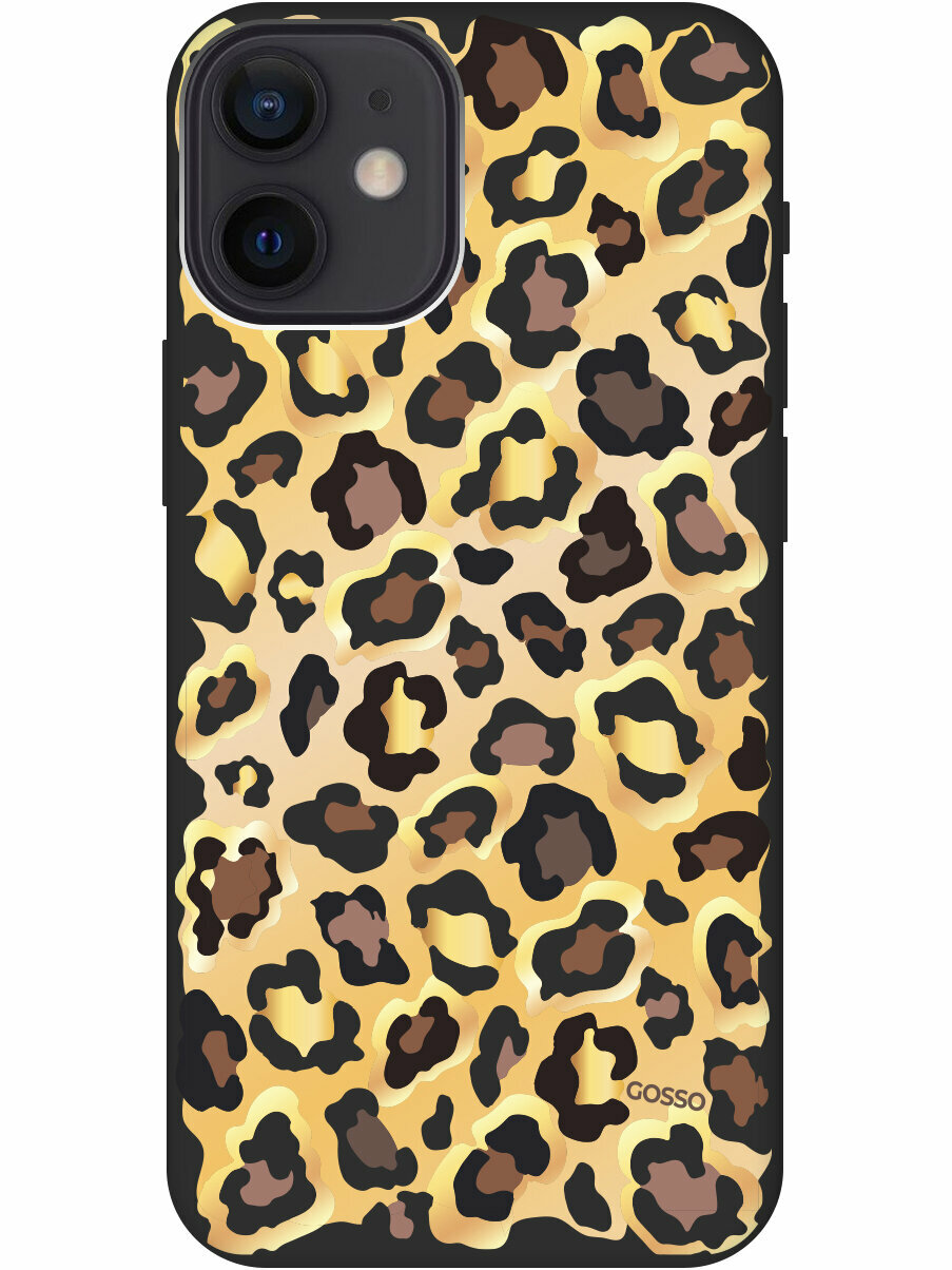 Силиконовый чехол на Apple iPhone 12 Mini / Эпл Айфон 12 мини с рисунком "Cheetah" Soft Touch черный