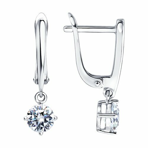 Серьги, серебро, 925 проба, родирование, фианит