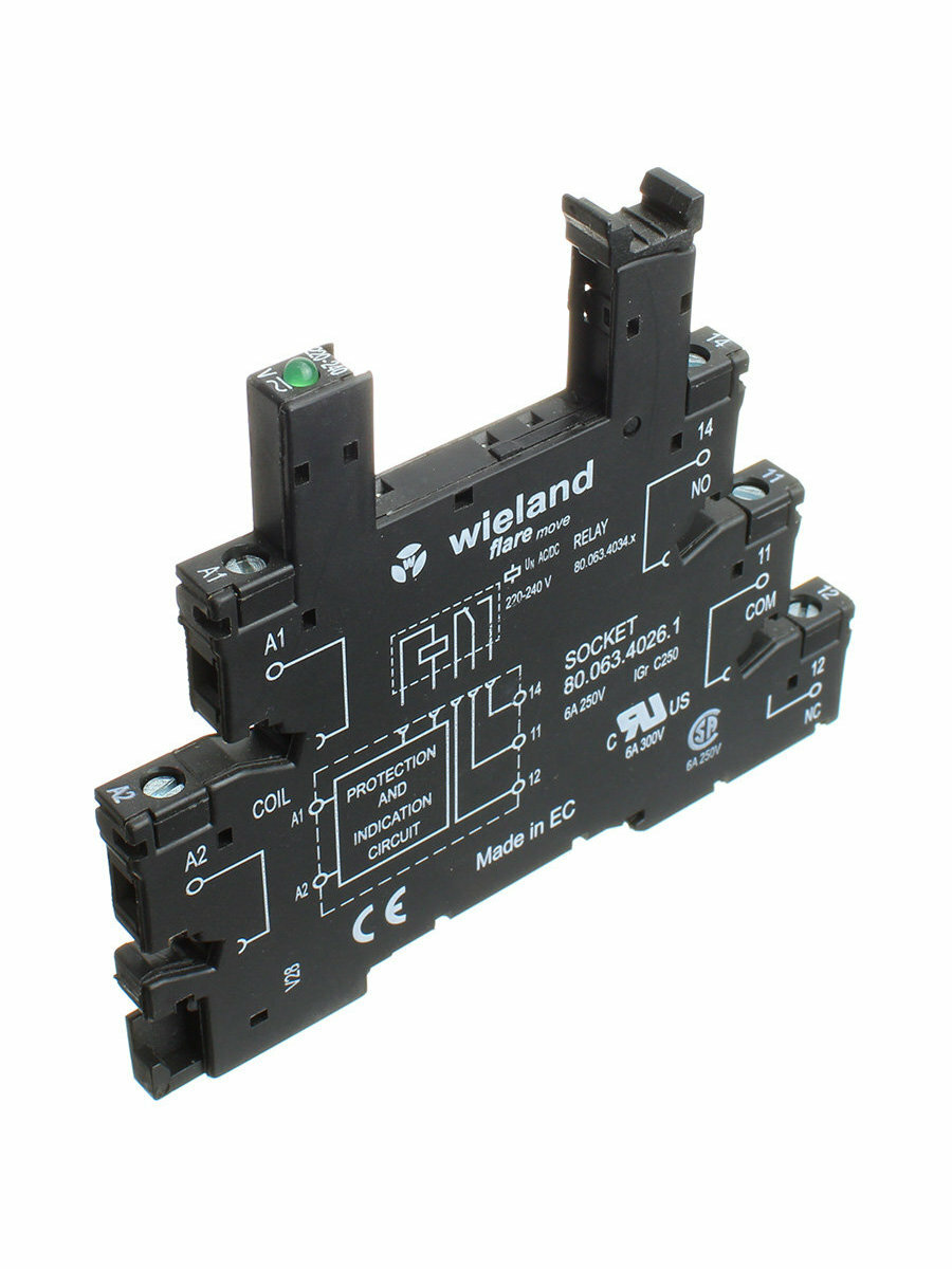 Розетка для реле Wieland 80.063.4026.1 220-240V SF38 Flare move на DIN-рейку