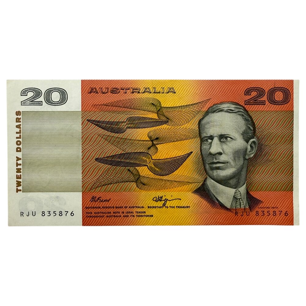 Австралия 20 долларов 1989-1990 гг. (Подпись B. W. Fraser №2, C. I. Higgins) (Серия RJU)