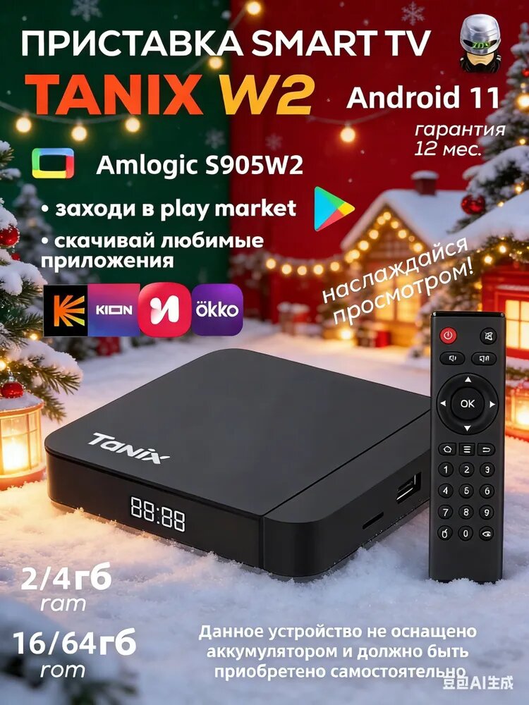 Смарт ТВ приставка Tanix W2 2/16 ГБ Андроид 11 4K Amlogic S905W2, TV Box, CD-проигрыватель