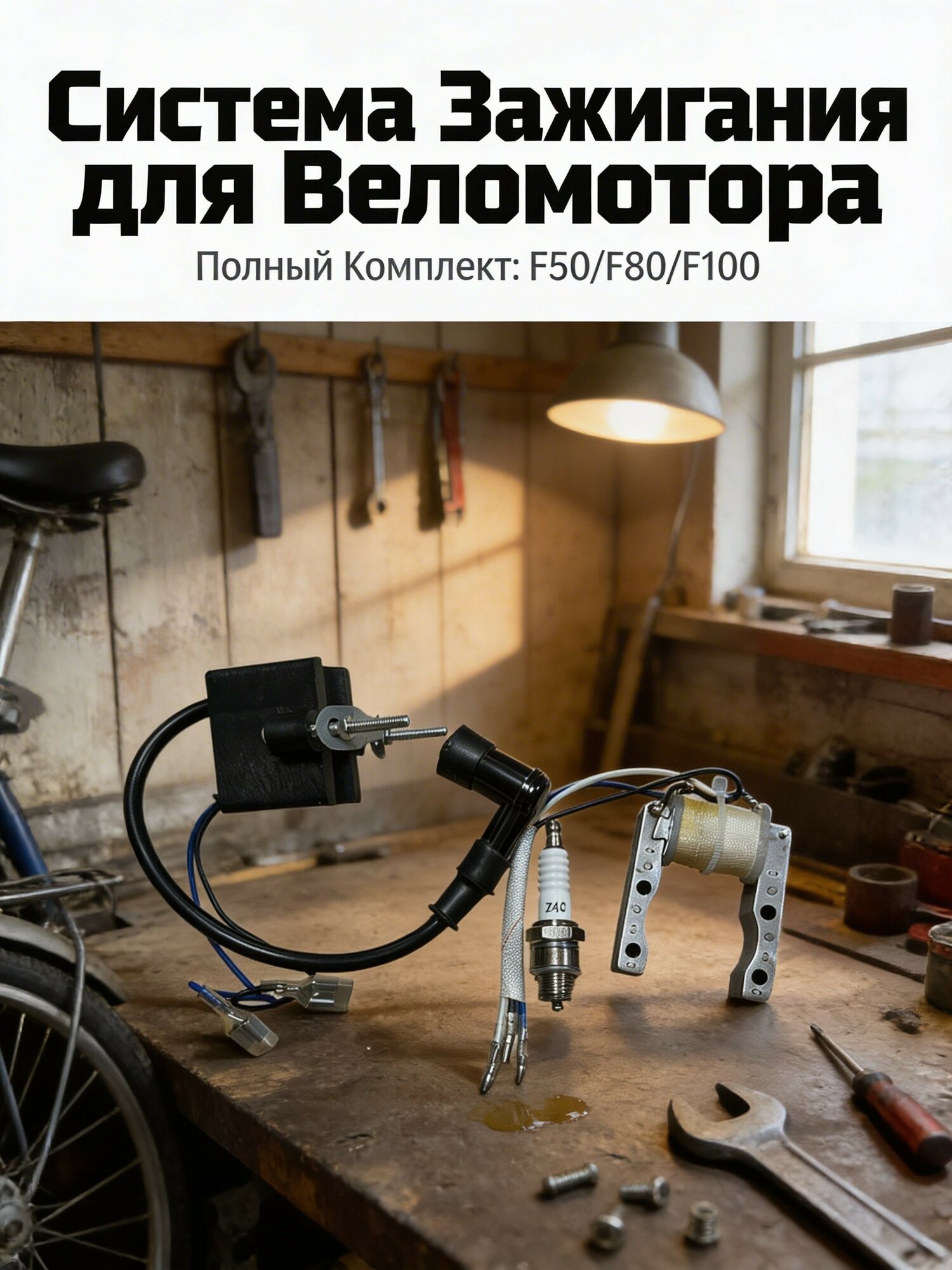 Магнето катушка свеча для веломотора F50 F80 F100 подкова под 3 провода, комплект для зажигания и замены узла