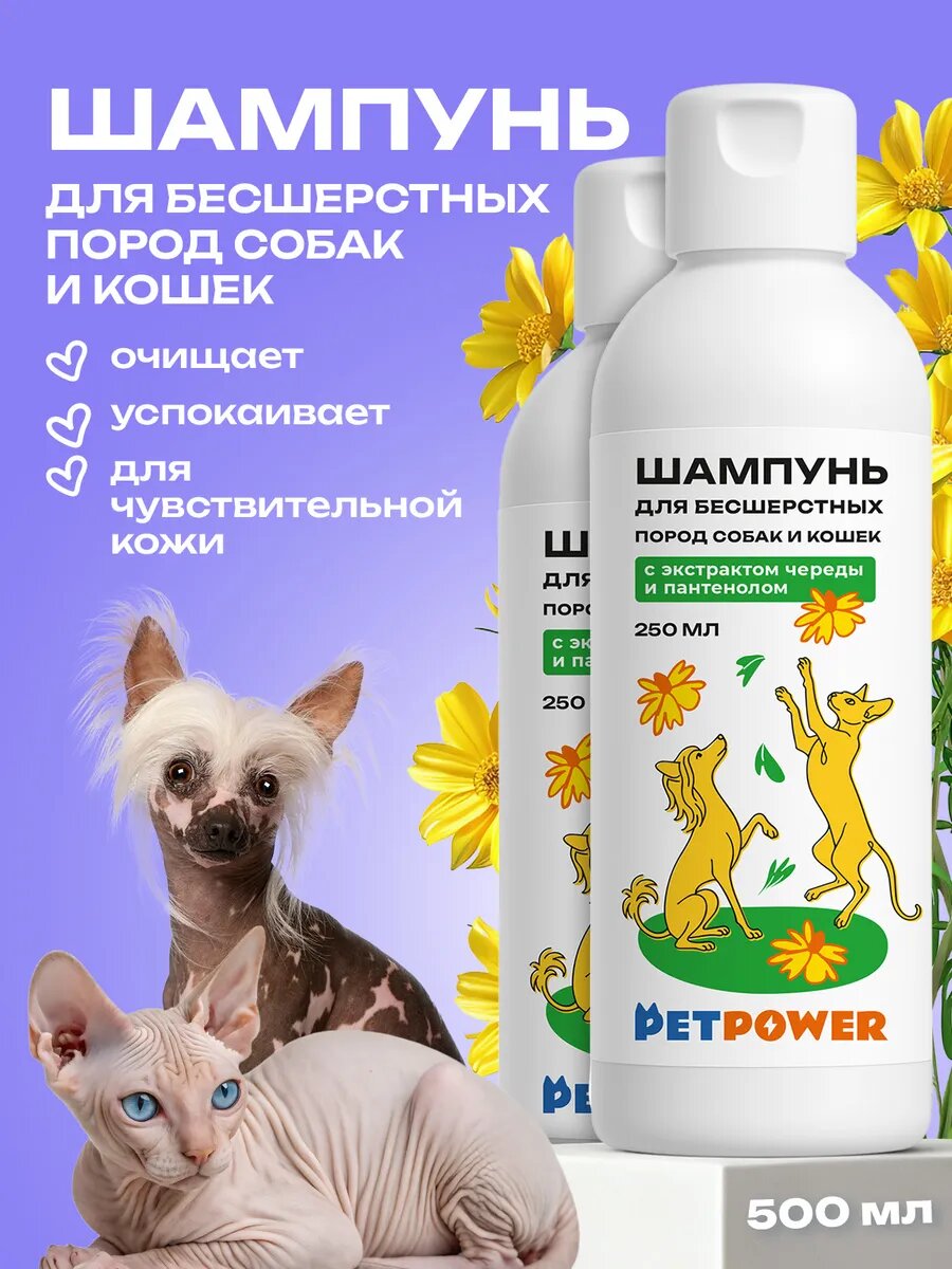 Шампунь для бесшерстных (лысых) пород кошек и собак с хлоргексидином, 2 шт.