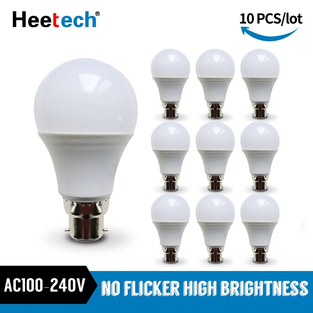 Светодиодные лампы B22 Heetech 10 шт, разные мощности, 3W B22 AC100-240V, Cold White