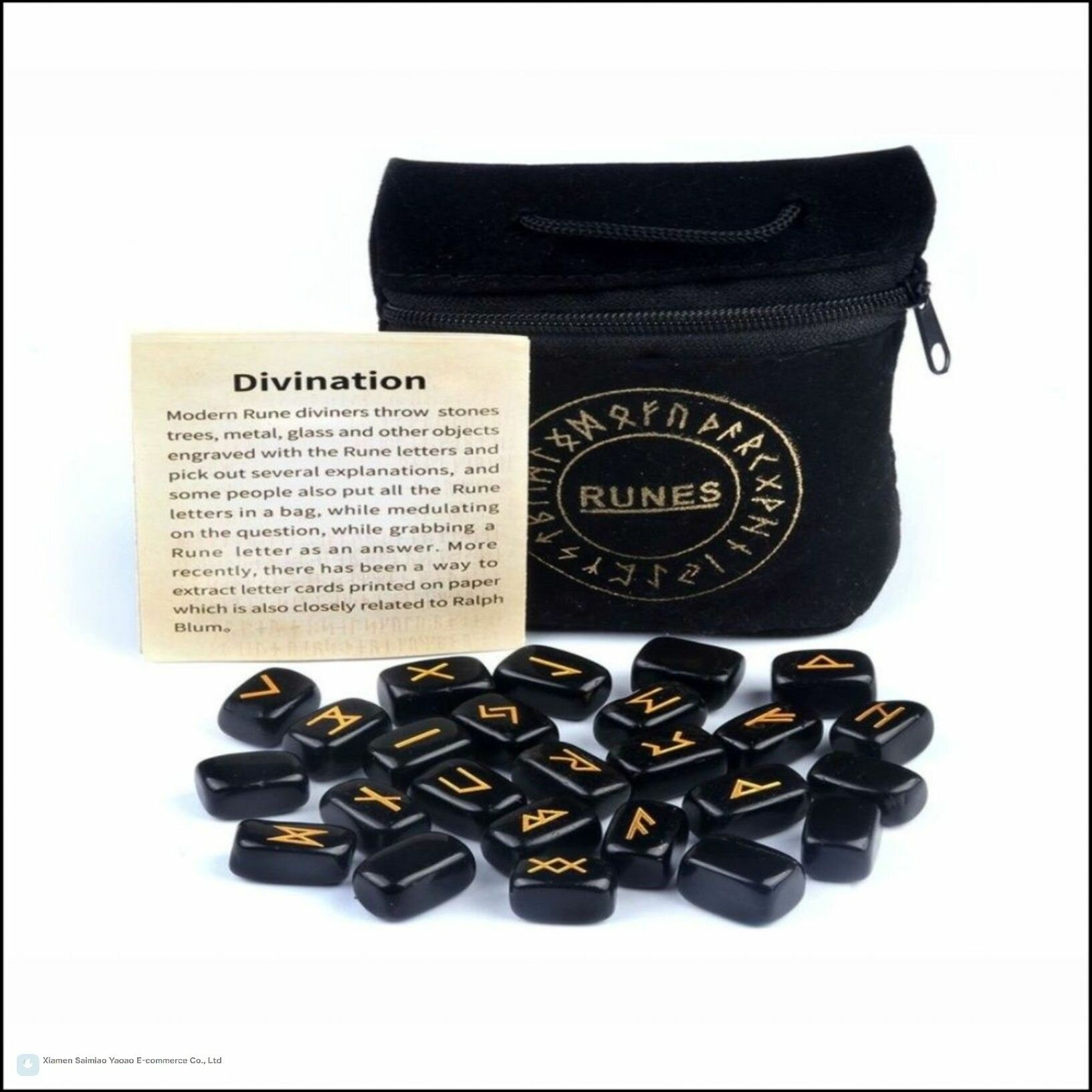 Руны скандинавские для гадания из Черного Обсидиана, Набор 25 шт из натурального камня с мешочком и инструкцией на русском. Старший Футарк