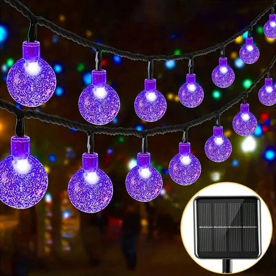 Солнечные LED гирлянды с хрустальными шарами Фиолетовый, Purple light, 7M 50LEDs
