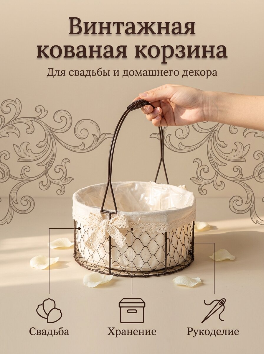 Праздничный декор, кованая белая корзина для свадьбы, дома и рукоделия
