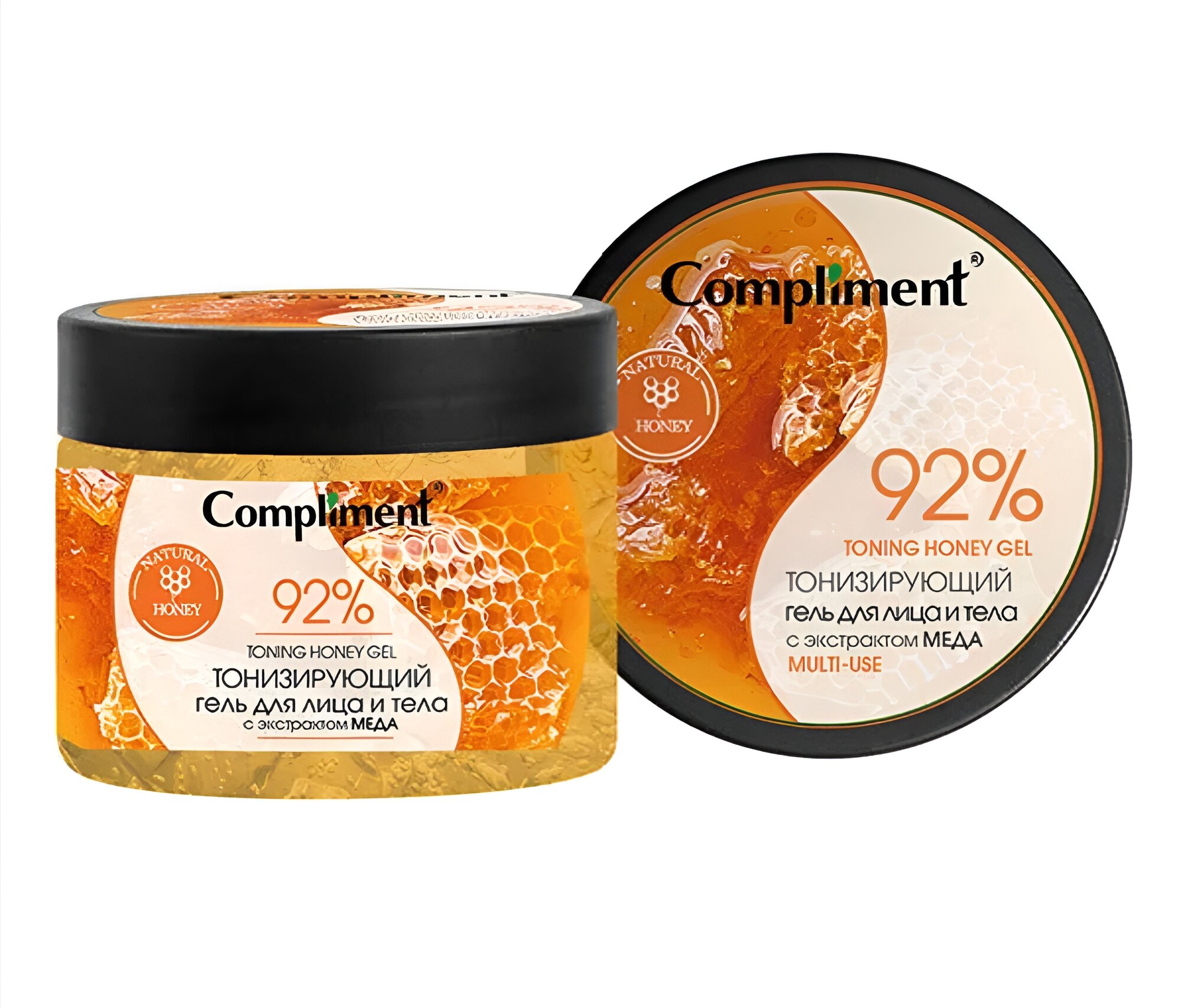 Гель для лица и тела Compliment, тонизирующий, с экстрактом меда, пластиковая банка, 400 мл