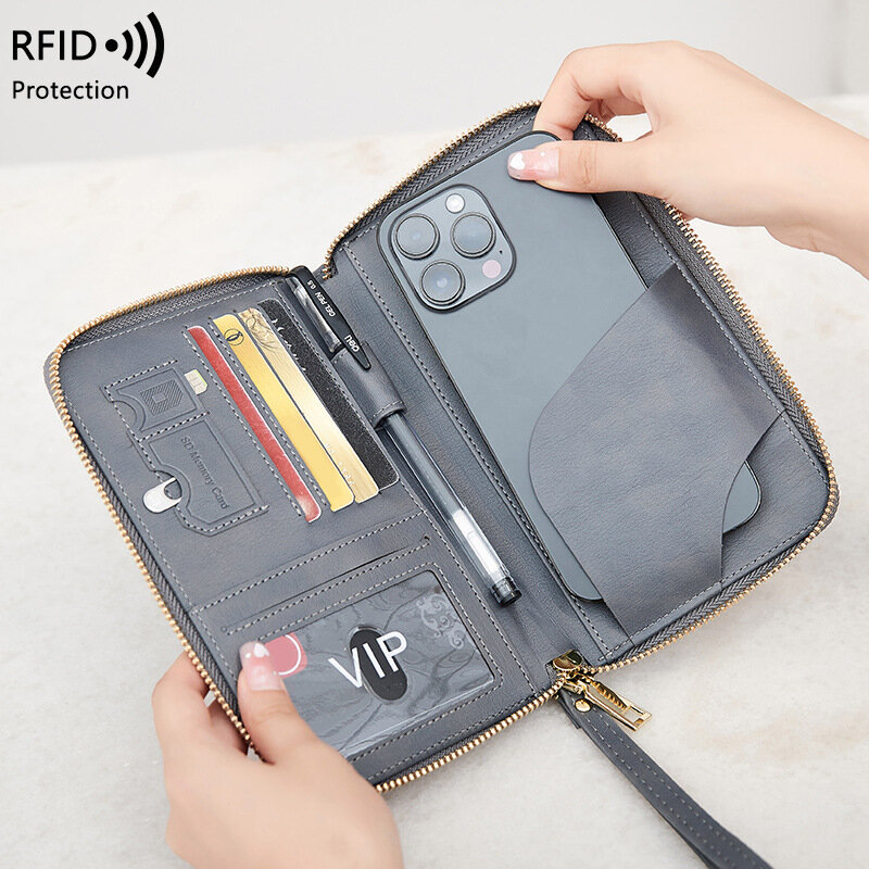 Минимализм сумки ZY Паспортный кошелек RFID, для путешествий, документов, длинный, на молнии