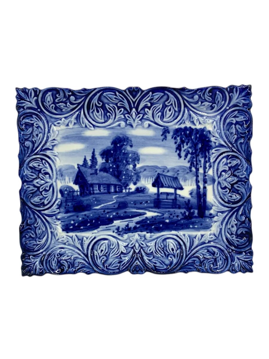 Тарелка Китобой "Пейзаж", фарфор, ручная роспись, 17.5 см x 14 см