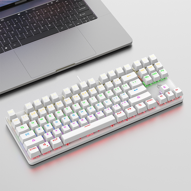 Белый квадратные клавиши, 87-клавишная, переключатель Cherry Blue, RGB-подсветка механическая клавиатура