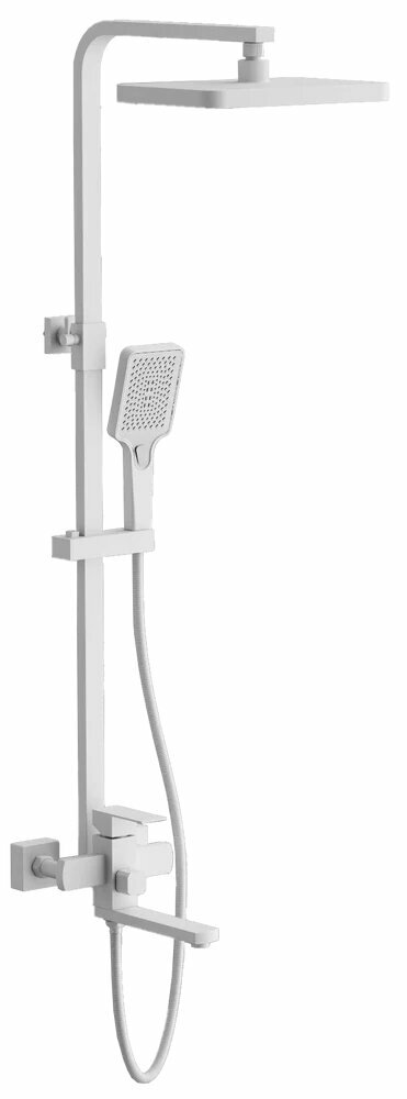 Душевая стойка BELZ B24817-8 со смесителем, белая, матовая, душевая система с тропическим душем, с изливом, с лейкой, нержавеющая сталь