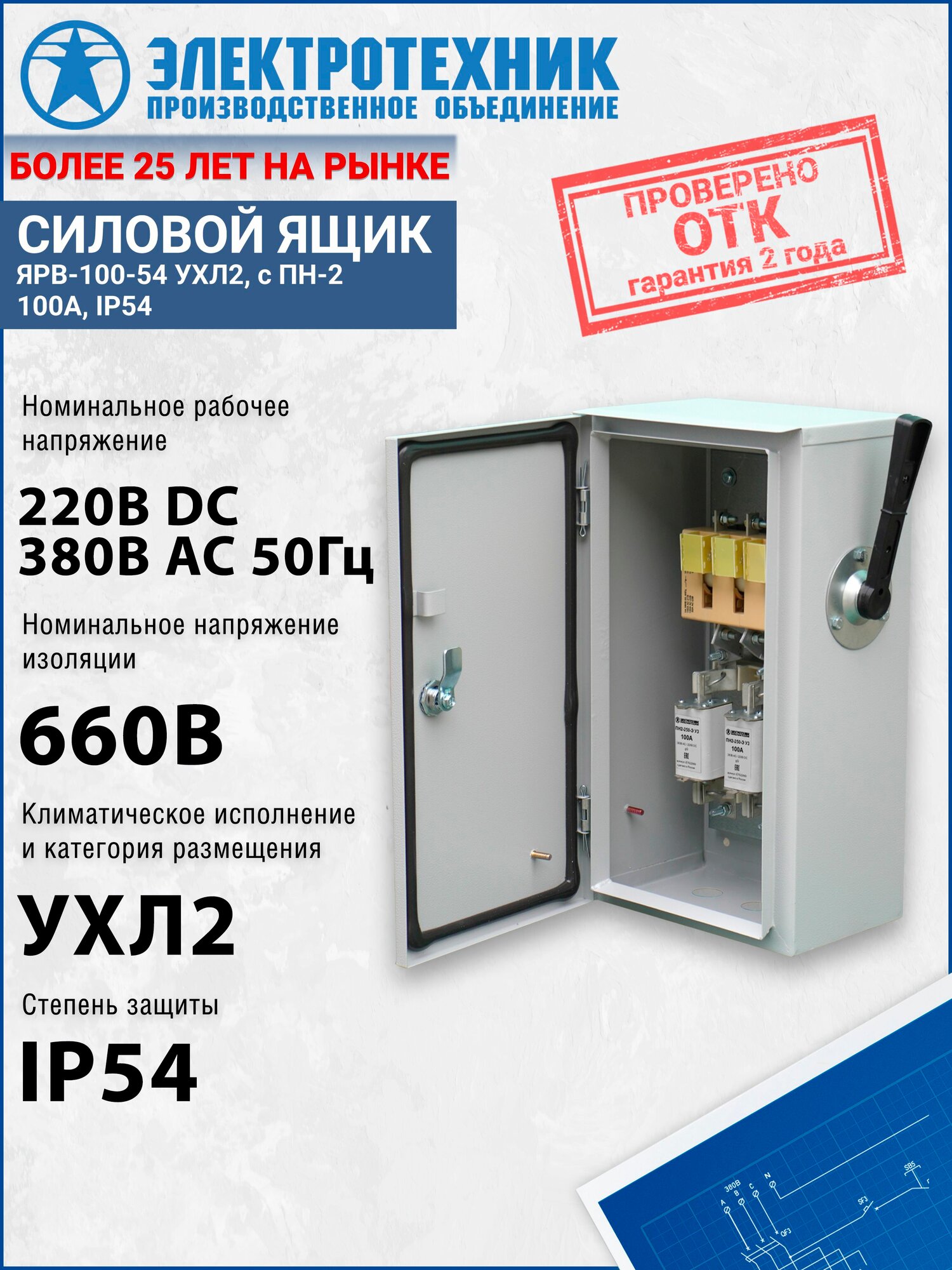 Силовой ящик Электротехник ЯРВ-100-54 УХЛ2, с ПН-2 100А, IP54 ET556159