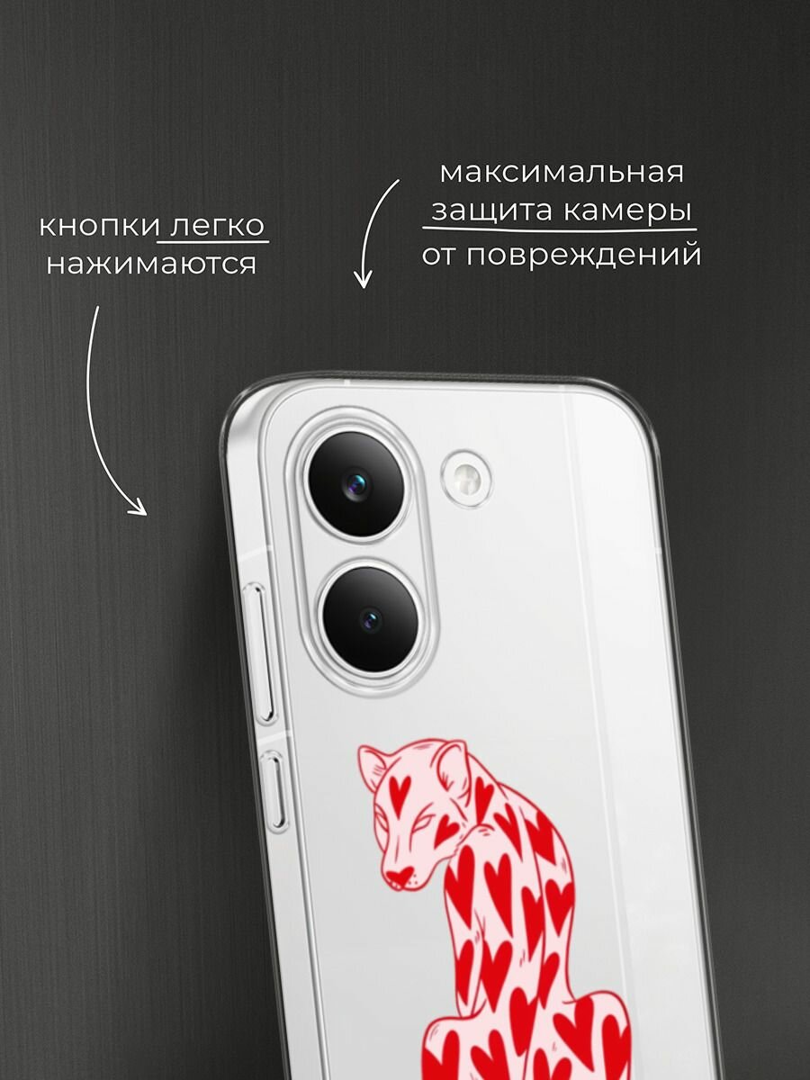 Чехол на Poco X8 Pro / Поко X8 Про с принтом Heart panther 2, прозрачный — фото 1