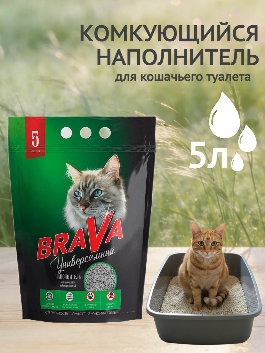 BraVa универсальный комкующийся минеральный наполнитель для кошек 5л