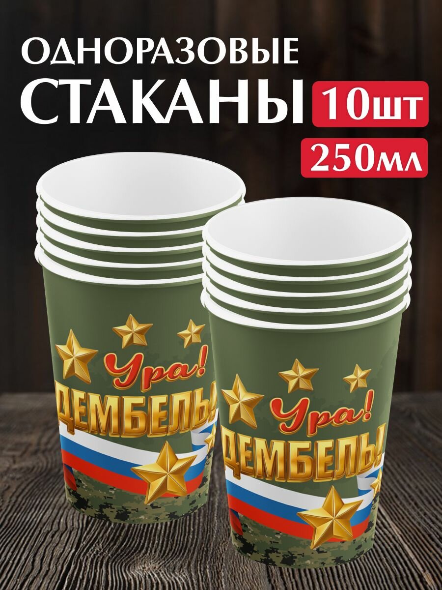 Одноразовые стаканы для праздника на Дембель. Набор для пикника, 10 персон. Сервировка праздничного стола.