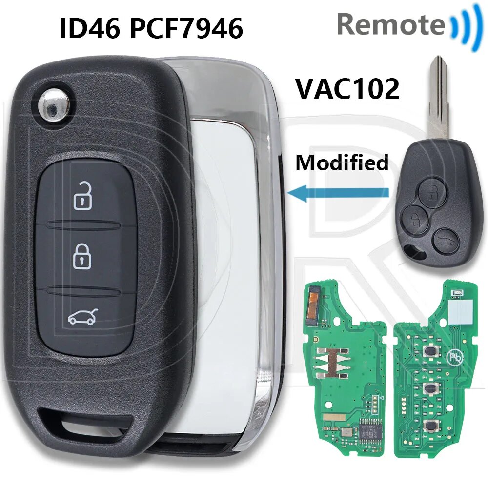 Ключ Renault VAC102, ID46 PCF7946, белый