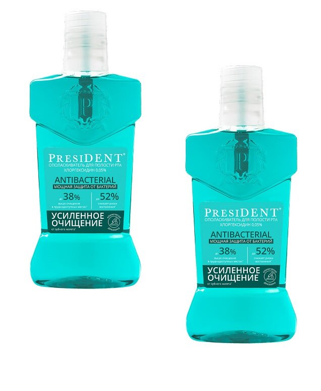 Ополаскиватель President для полости рта Antibacterial Мощная Защита, 400мл 2шт