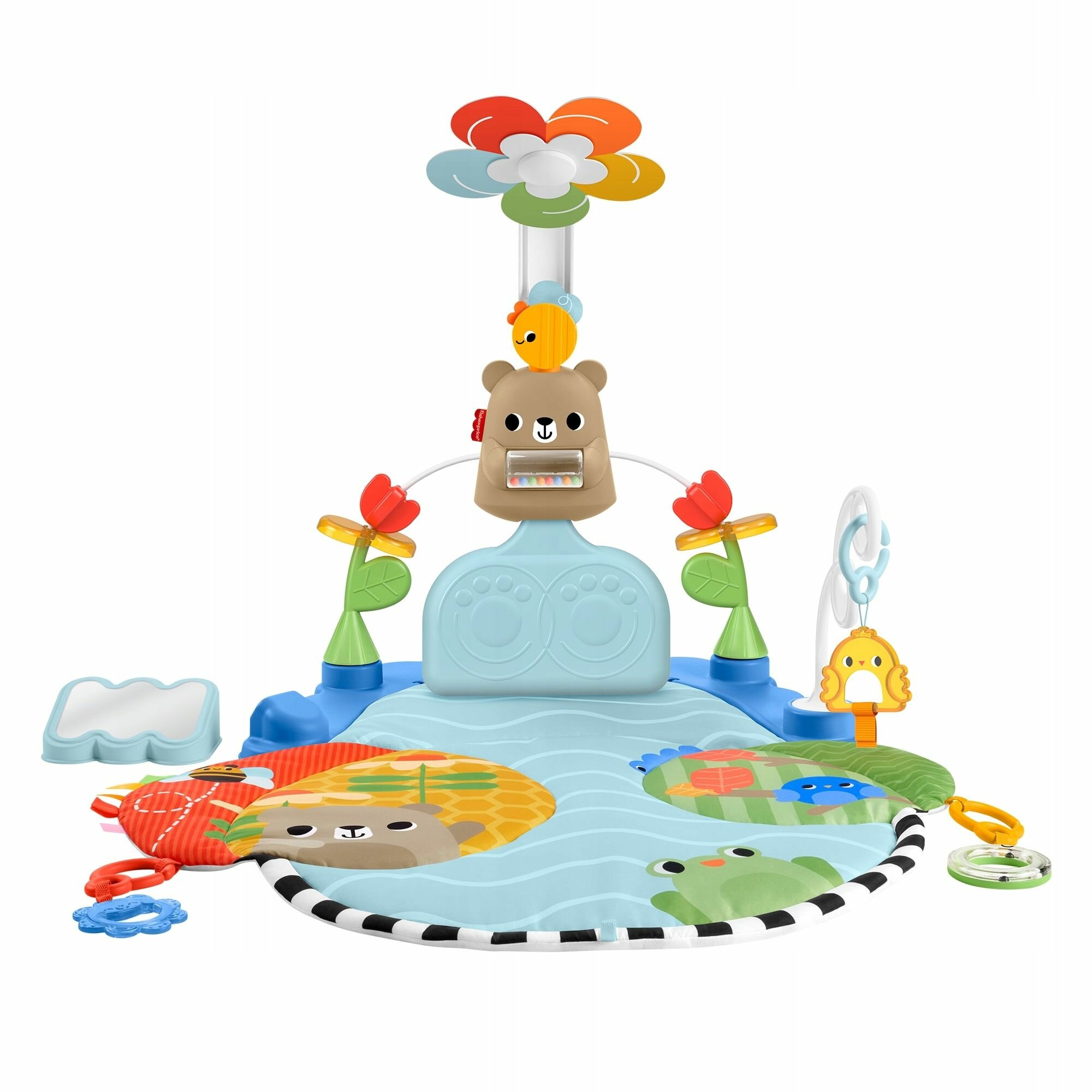 Развивающий коврик Fisher-Price - Сенсорный коврик Kick and Spin с мобилем и игрушками, 0+ - Фишер Прайс HYR60