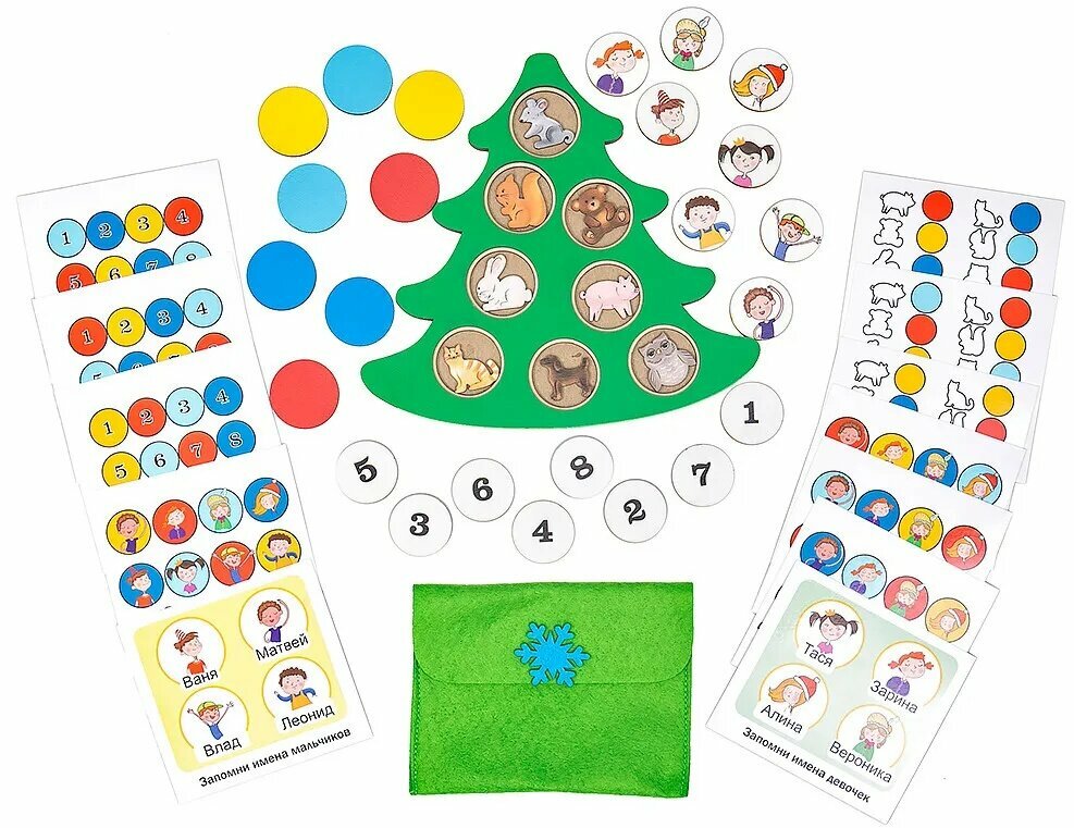 Развивающая игра Smile Decor "Секреты новогодней ёлочки" с окошками, деревянная рамка-вкладыш для малышей