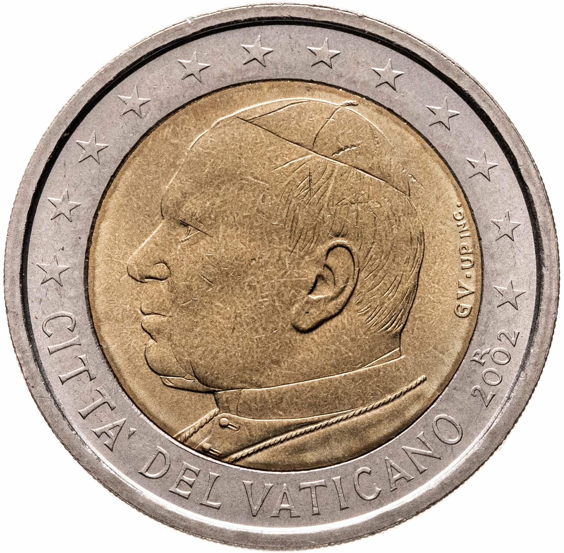 Ватикан 2 евро euro 2002 "Портрет Папы Иоана Павла II", Биметалл, в сохранности UNC
