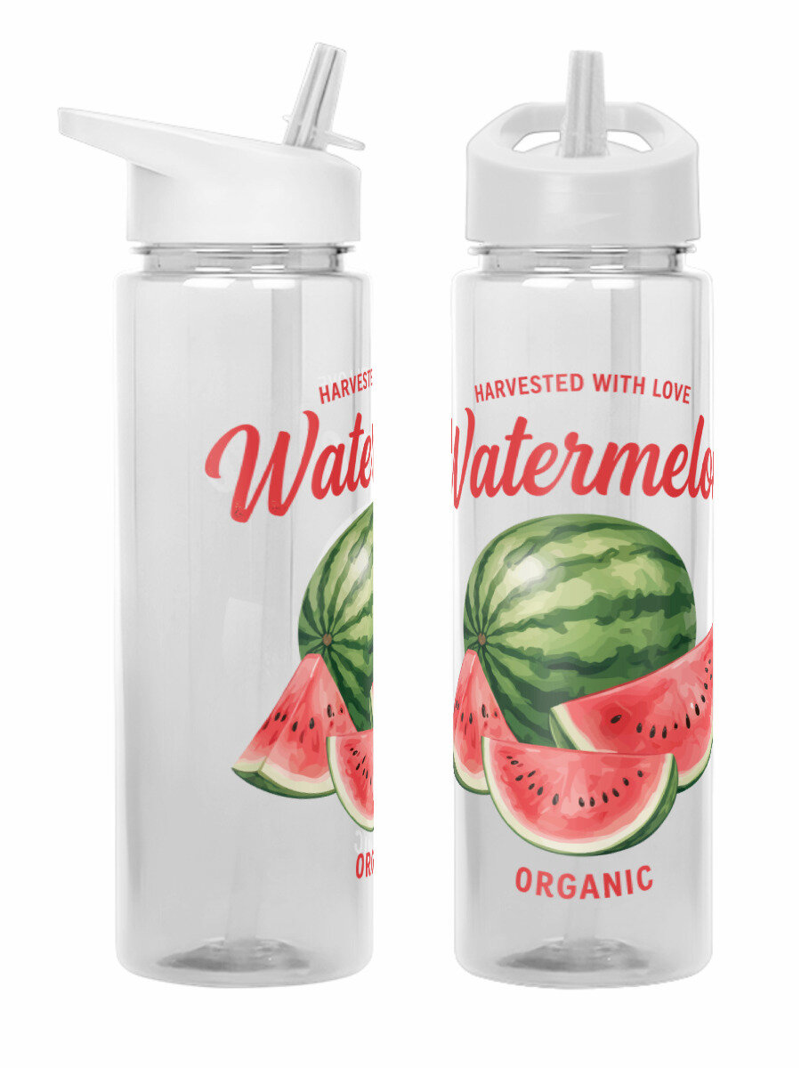 Бутылка белая для воды с принтом с арбузом винтаж лето watermelon с фруктами ягода