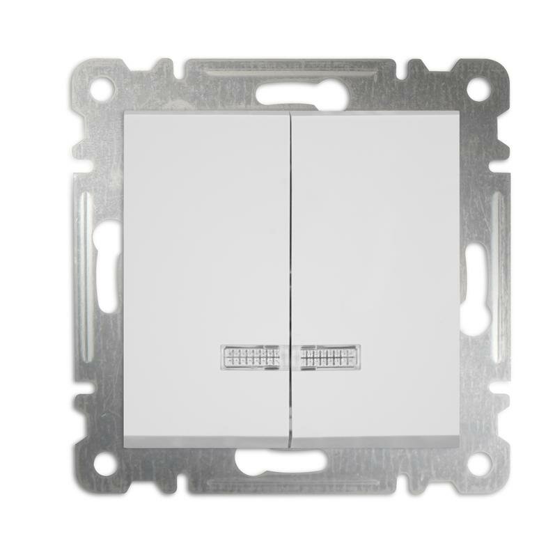 Выключатель 2-кл с подсвет. СП 10А IP20 250В механизм Karea бел. Makel 57001023