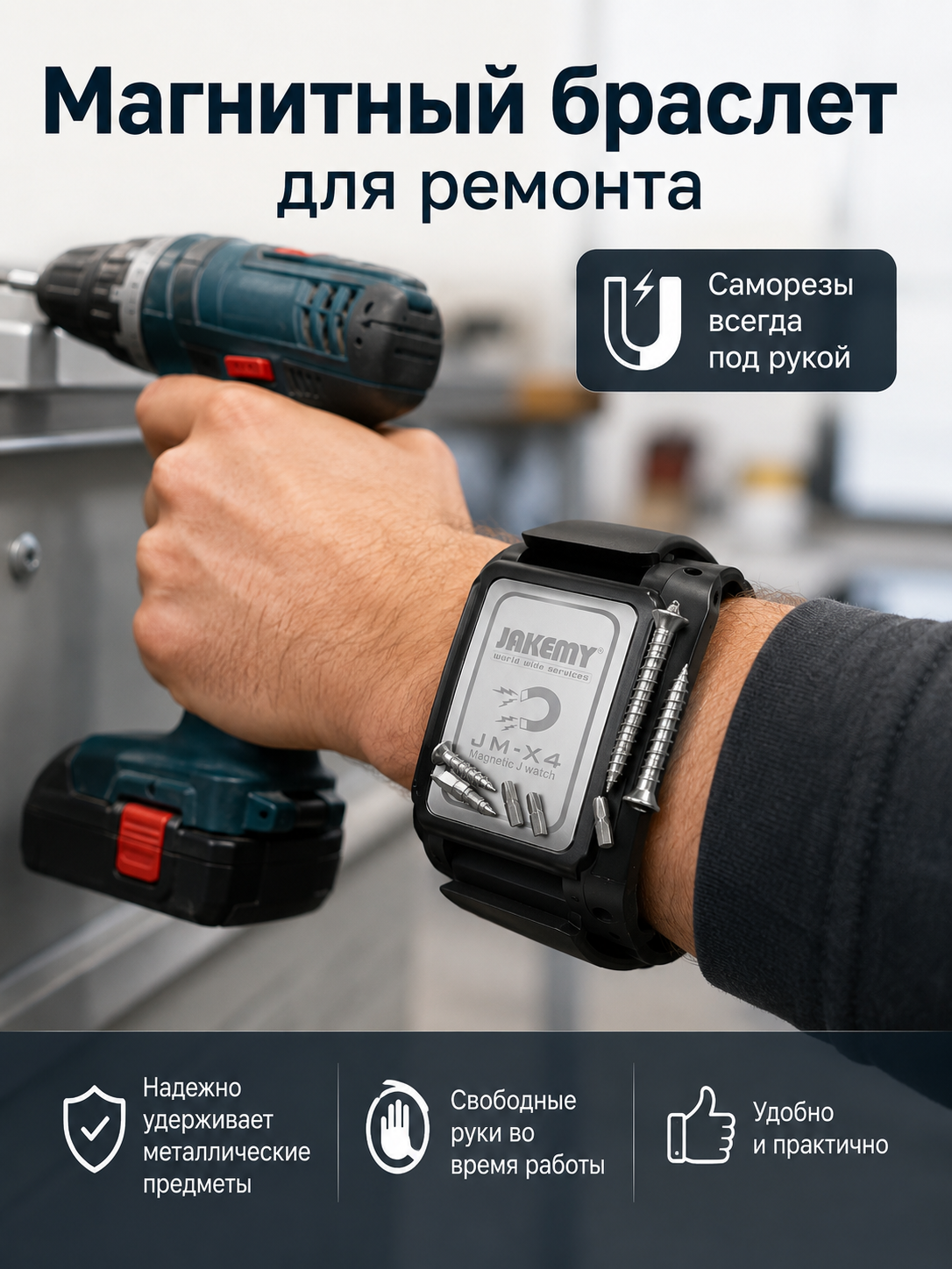 Магнитный браслет для ремонта Jakemy, с магнитной поверхностью