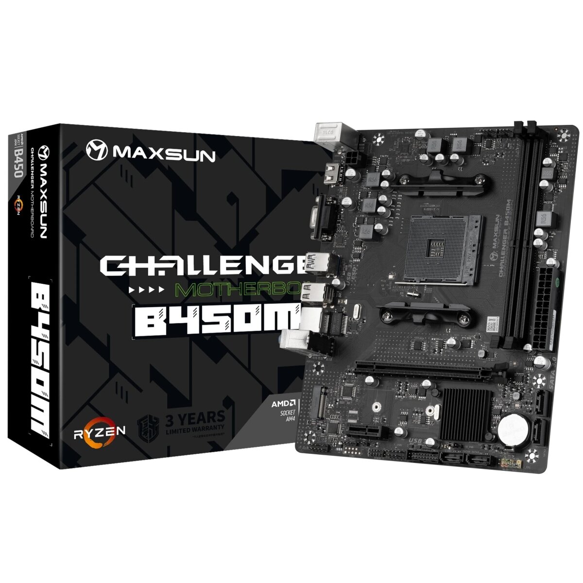 Материнская плата Maxsun MS-Challenger B450M, AM4, AMD B450, Micro-ATX, RTL (6940709669747)