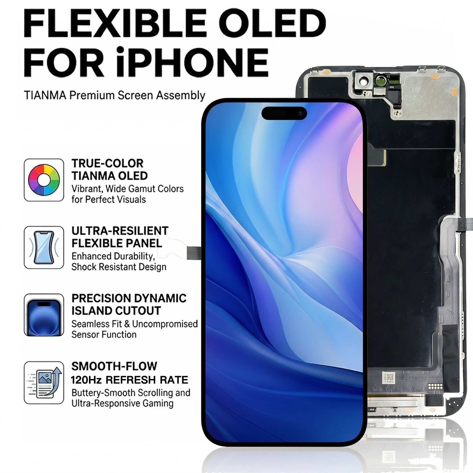 Дисплей Tianma, для iPhone 14 Pro Max, OLED, 120Гц, Face ID, True Tone