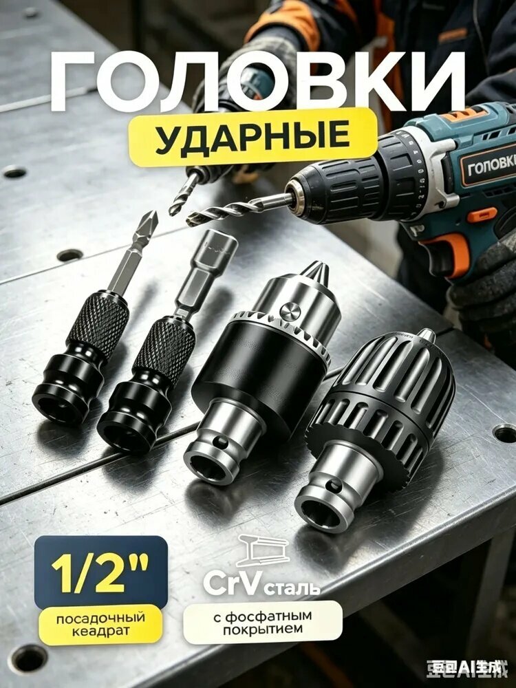 Переходник 1/2 на 1/4 ударный + Адаптер для бит / насадки для гайковерта