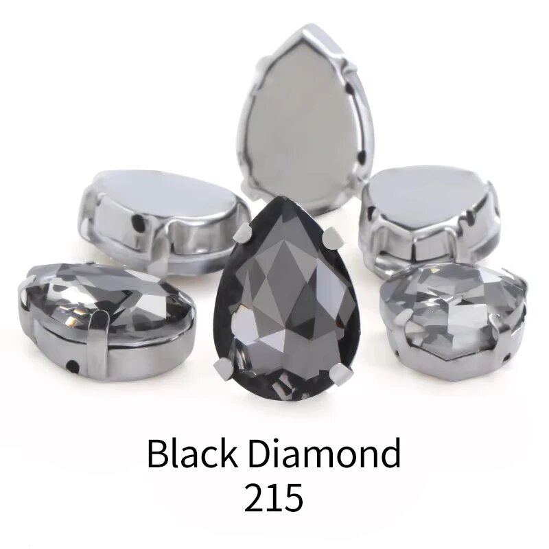 Стразы черные 10x14mm 215, 50шт, серебро