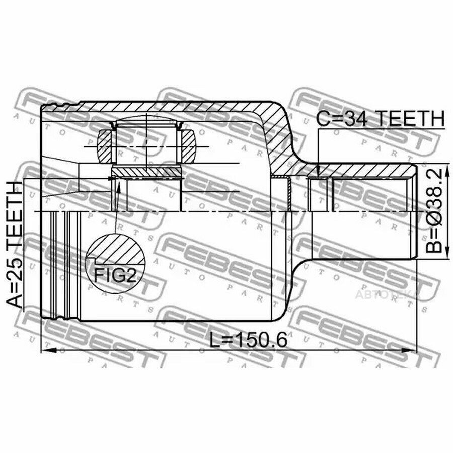 ШРУС внутренний левый MERCEDES BENZ GLK-CLASS 204 4 MATIC 2008-2015 1611-204LH FEBEST 1611204LH