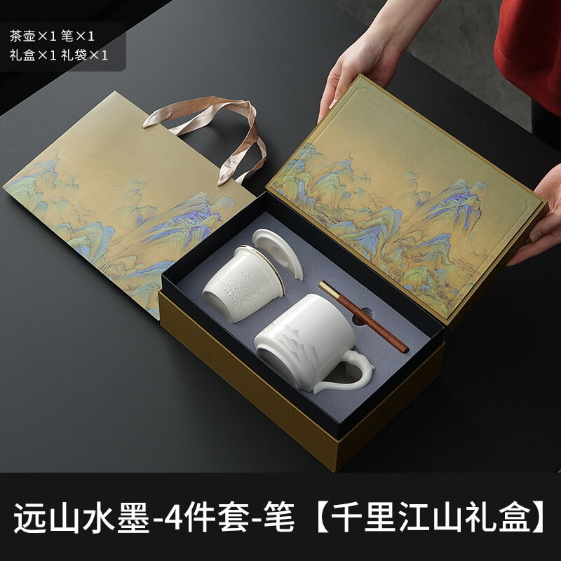 Бизнес керамическая чашка с ручкой и блокнотом в подарочной упаковке Longjiang для корпоративных подарков