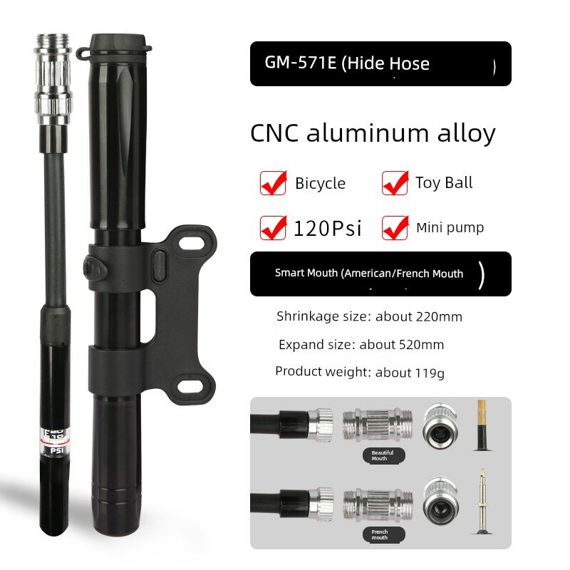GIYO GM-571E Велосипедный насос с выдвижным шлангом, 120Psi, манометр, компактный дизайн