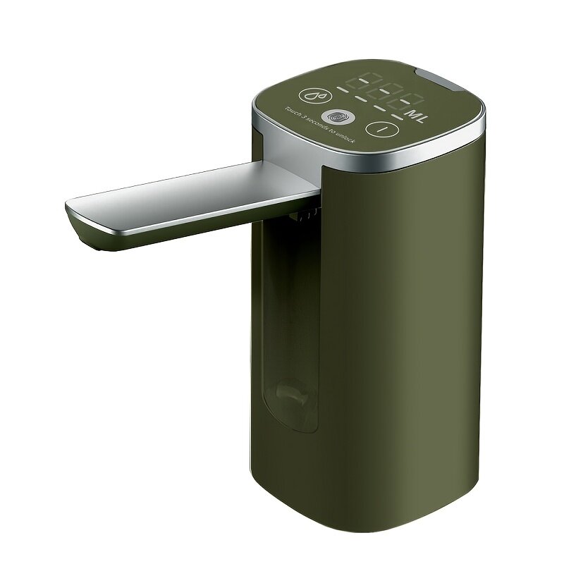 Электрический водяной насос, перезаряжаемый диспенсер для воды, USB-зарядка, автоматическое складывание, цифровой дисплей, однокнопочный быстрый слив, три режима дозирования, разъём Type-C, для дома и офиса, цвет: хаки