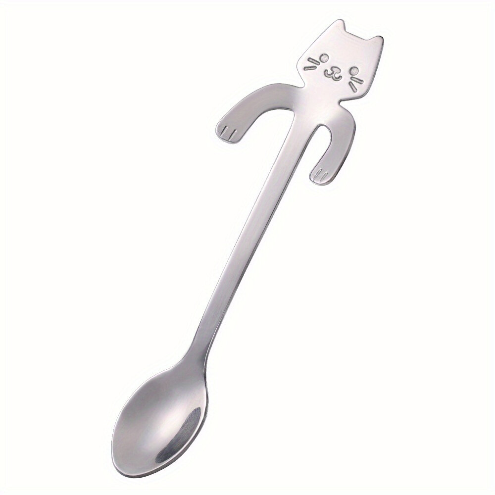 Серебристая кофейная ложка из нержавеющей стали в форме кота, 1 шт.