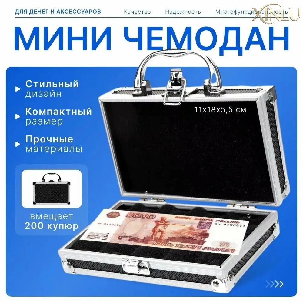 Шкатулка "Mini suitcase", металлическая, квадратная, АБС-пластик,18х11х5,5 см