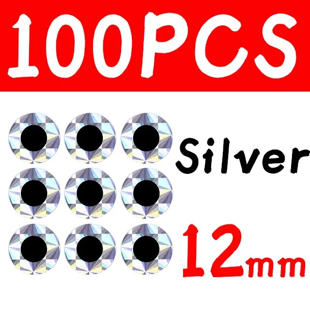 WIFREO 2D Рыболовные Глаза для Приманок 3-12 мм Серебряный, 100pcs 12mm Silver