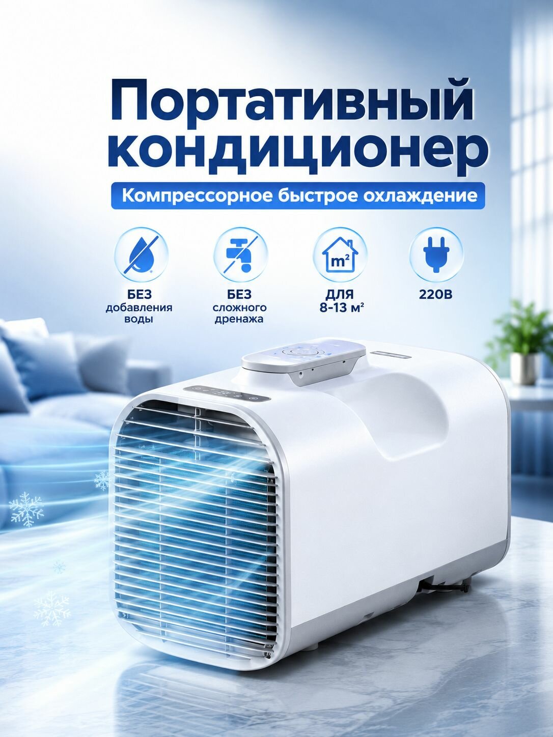 Компактное портативное устройство климат-контроля для воздушного охлаждения, 220 В, мощность 1200 Вт