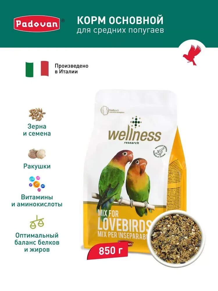 Корм для неразлучников и других средних попугаев Padovan Wellness MIX FOR LOVEBIRDS