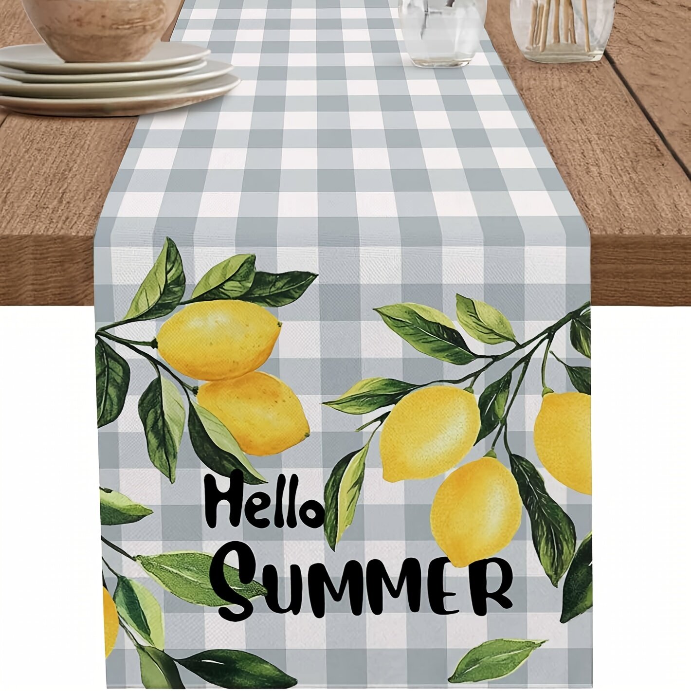 Скатерть на стол Hello Summer, лимонный зелёный акварельный плед, прямоугольная, 33x91 см