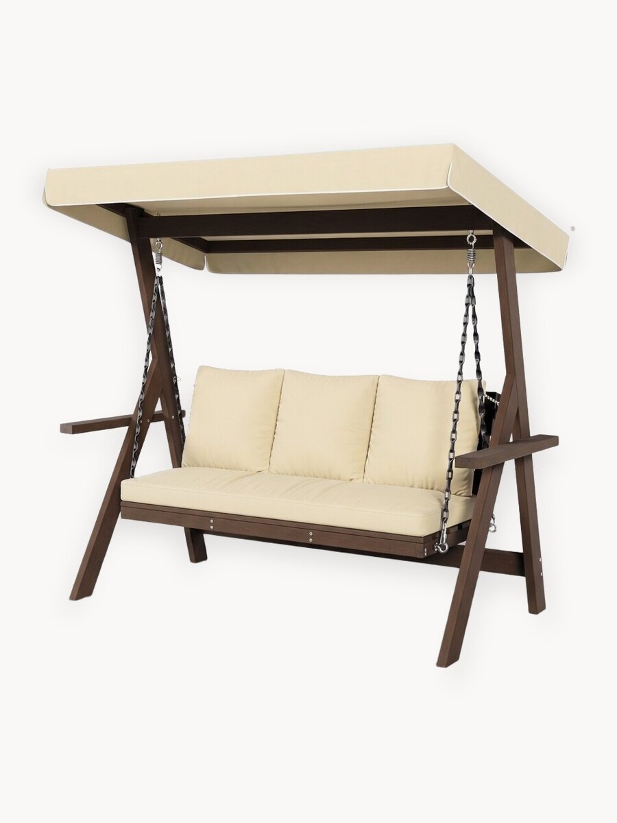 Качели садовые взрослые 3-х местные Brixton с матрасом, подушками и тентом