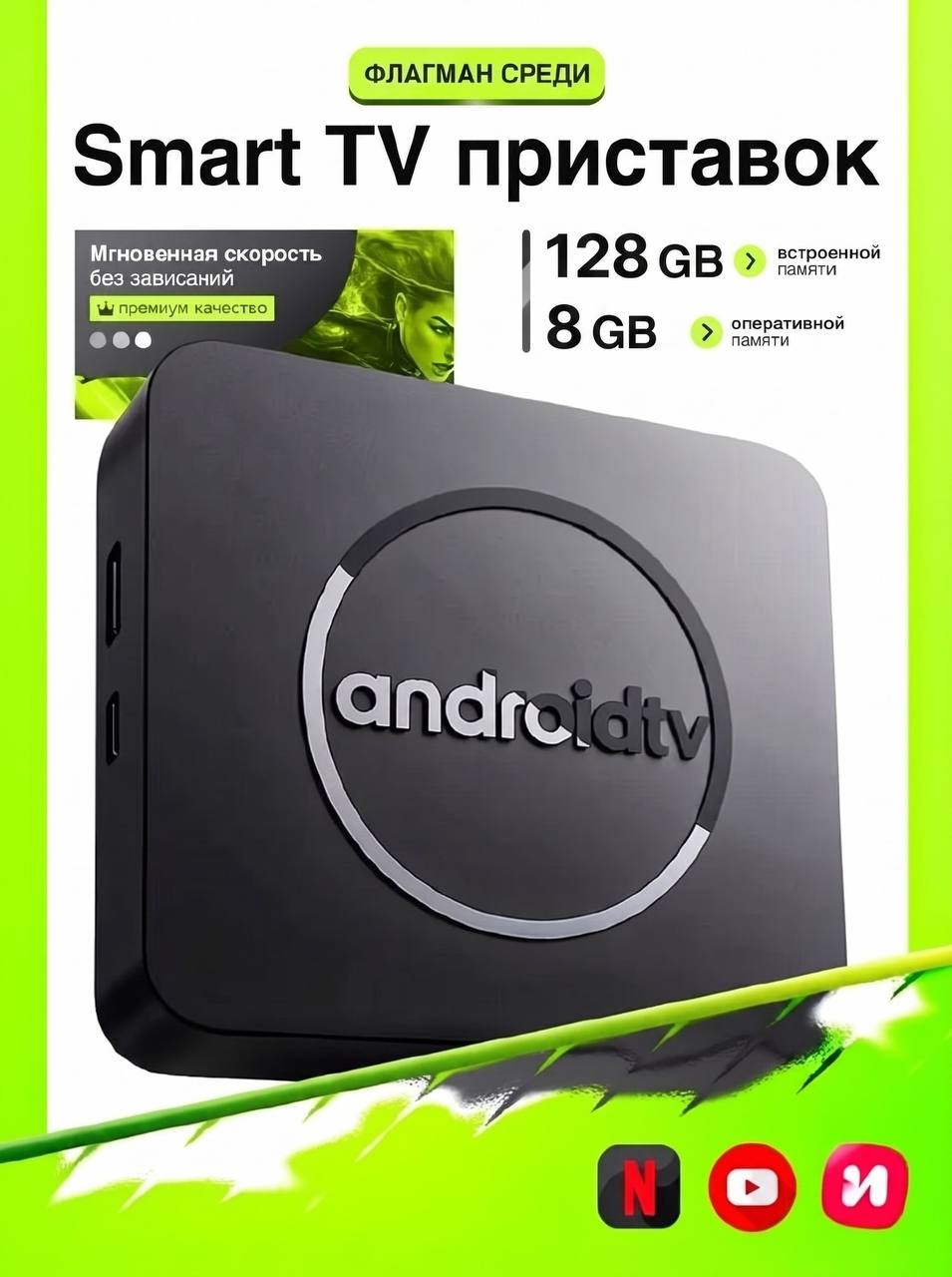 Приставка смарт ТВ wi-fi для телевизора Андроид 14 медиаплеер 8/128 ГБ 8K Ultra HD