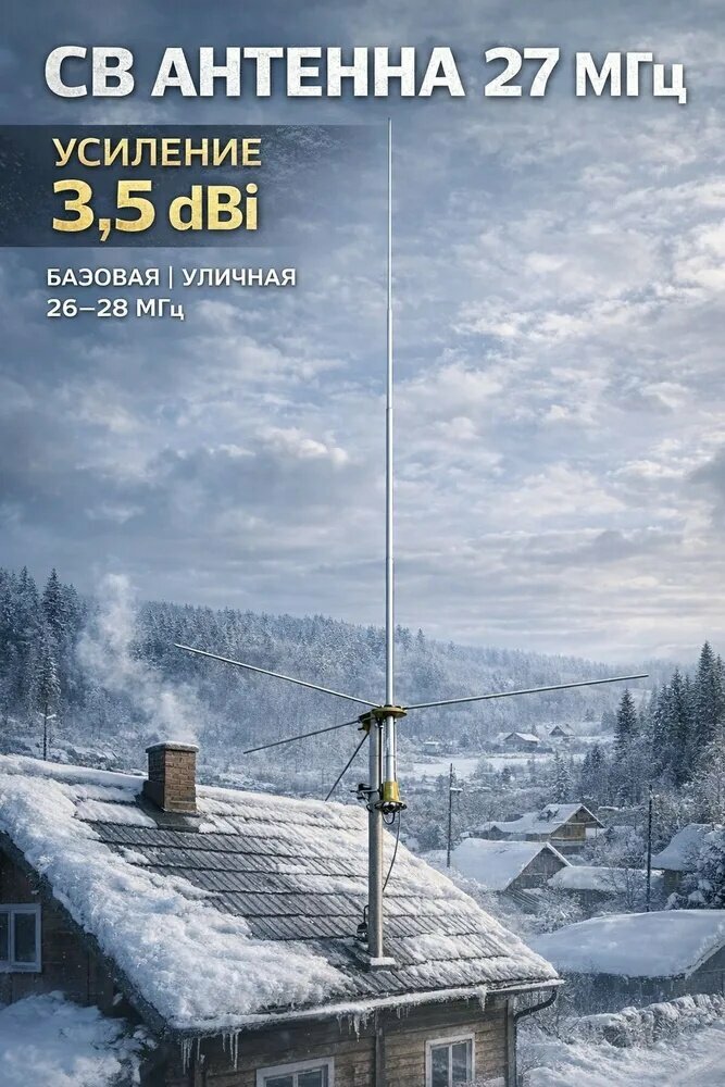 Антенна CB 27 МГц 3,5 дБи, базовая, алюминий, всенаправленная, для Cobra Midland Uniden, установка на крышу, мобильная и стационарная связь Крепежные элементы антенны