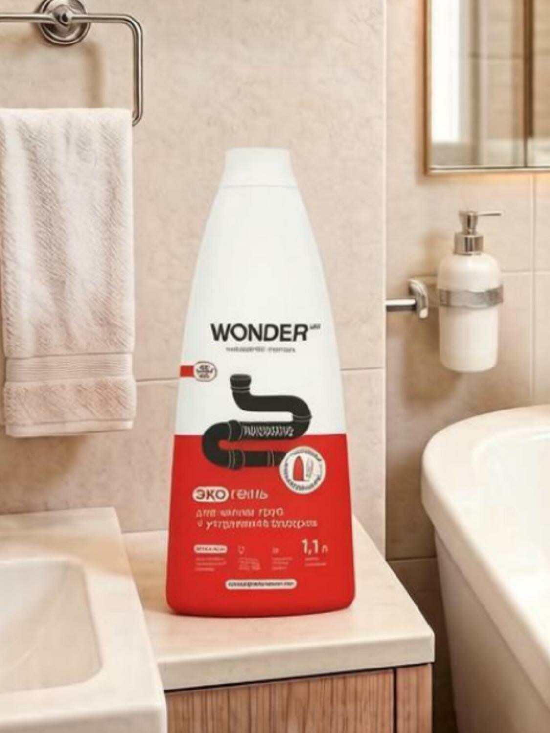 WonderLab Экогель для Чистки Труб и Устранения Засоров 1,1л
