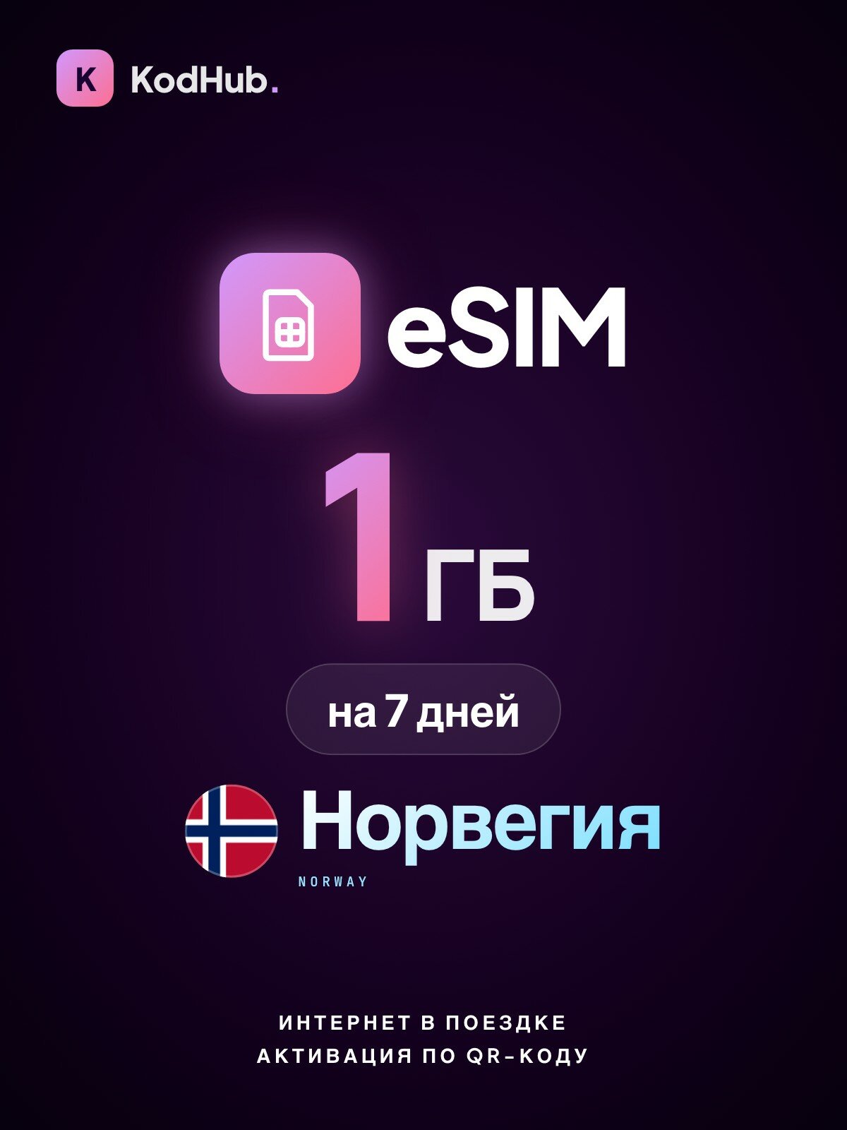 Туристическая eSIM Норвегия 1 ГБ на 7 дней | интернет в поездке, связь за границей | QR-код активации