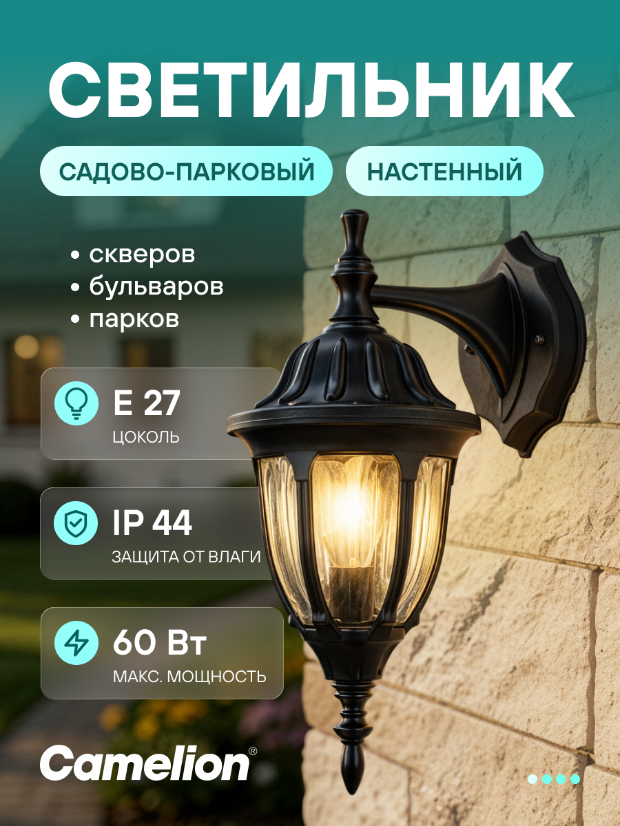 Уличный светильник настенный Camelion Е27, IP44, черный, металл