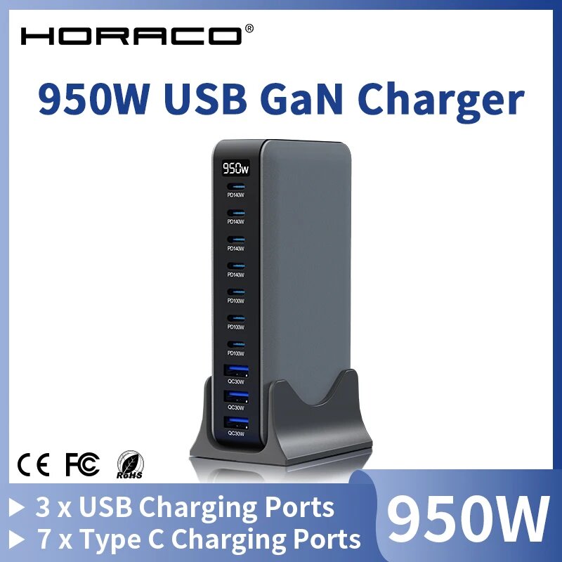 Многопортовая Зарядная Станция 950 Вт USB-C GaN С Быстрой Зарядкой PD3.0 PPS QC3.0 Для EU Plug